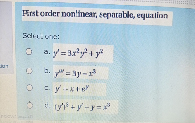 Solved First order nonlinear, separable, equationSelect | Chegg.com