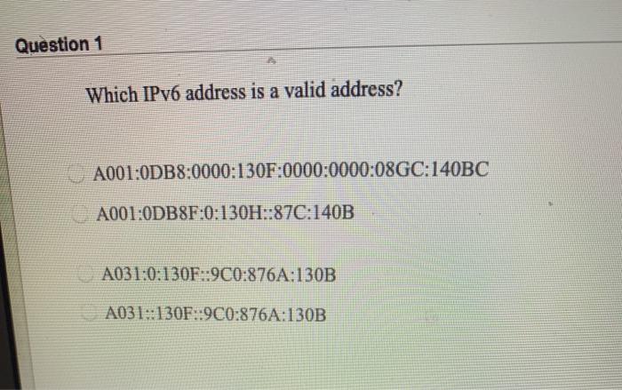 Solved Question 1 Which IPv6 address is a valid address? | Chegg.com