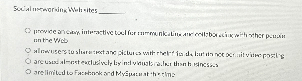 Solved Social networking Web sitesprovide an easy, | Chegg.com