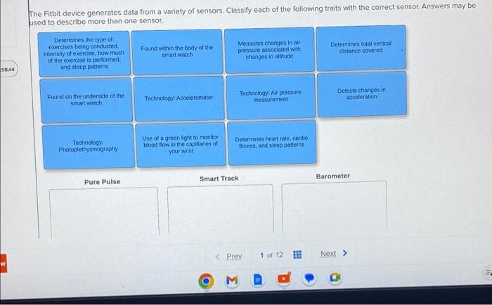The Fitbit device generates data from a variety of | Chegg.com