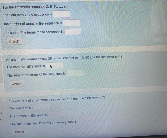 Solved For the arithmetic sequence 2, 6, 10, ..., 90: the | Chegg.com