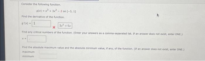 Solved Consider the following function. g(x)=x3+3x2−2 on | Chegg.com