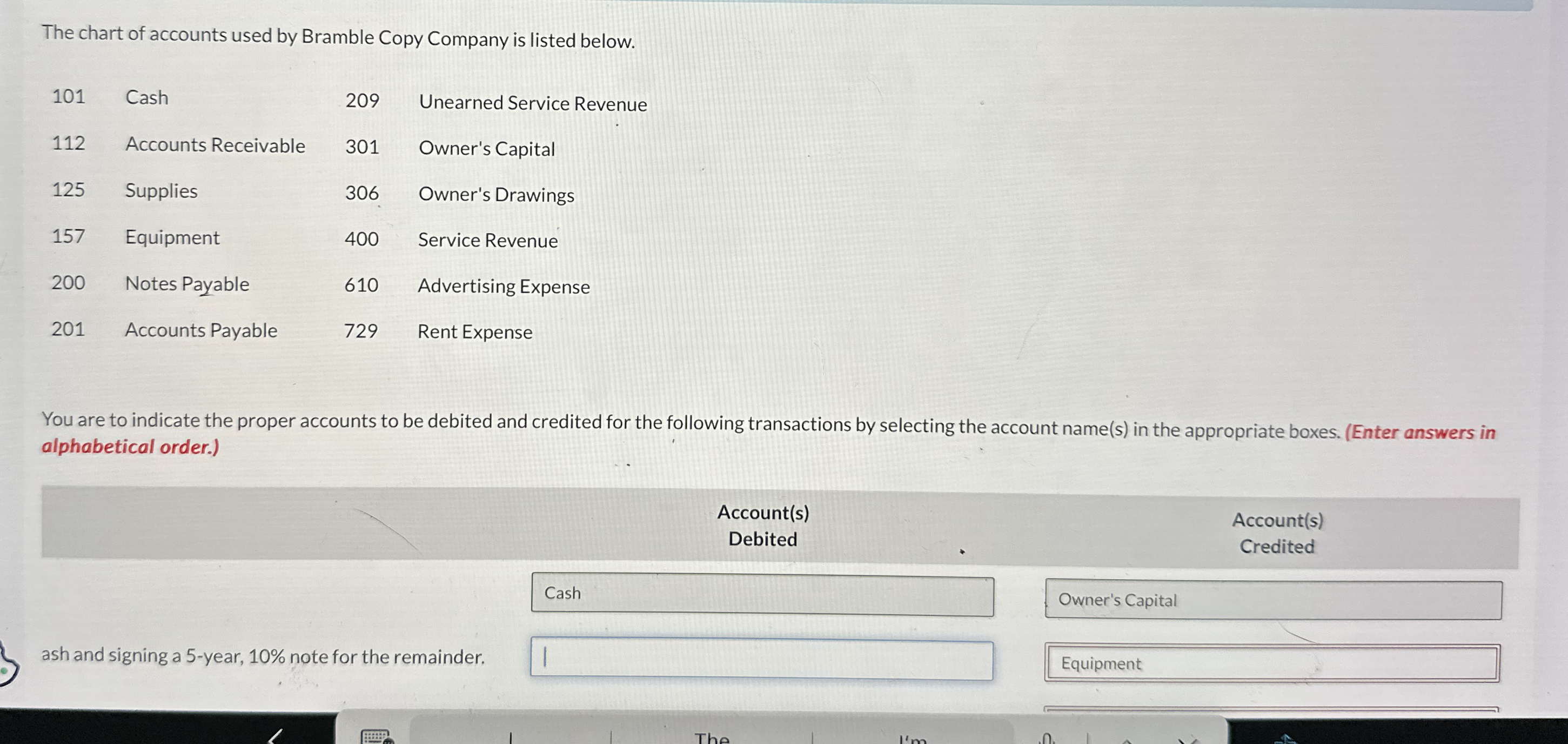 Solved The chart of accounts used by Bramble Copy Company is | Chegg.com