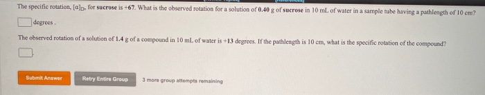 Solved The specific rotation, (a)p, for sucrose is +67. What | Chegg.com