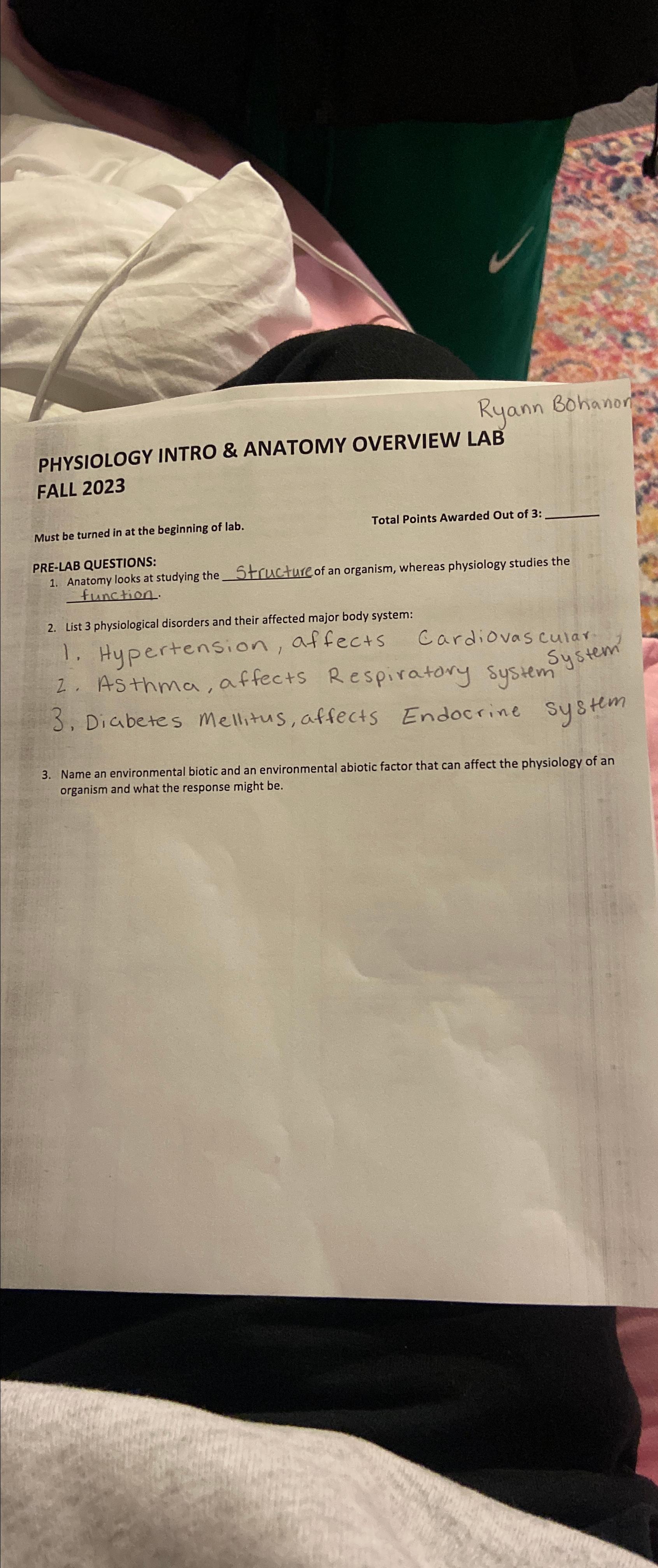 Solved Ryann BohanonPHYSIOLOGY INTRO & ANATOMY OVERVIEW LAB | Chegg.com