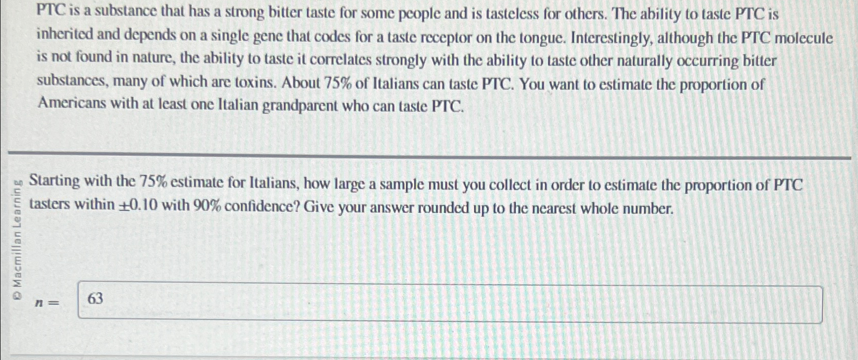 Solved PTC is a substance that has a strong bitter taste for | Chegg.com