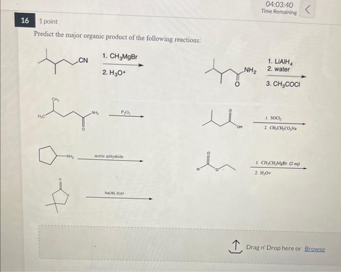 Solved 1 point Predict the major organic product of the | Chegg.com