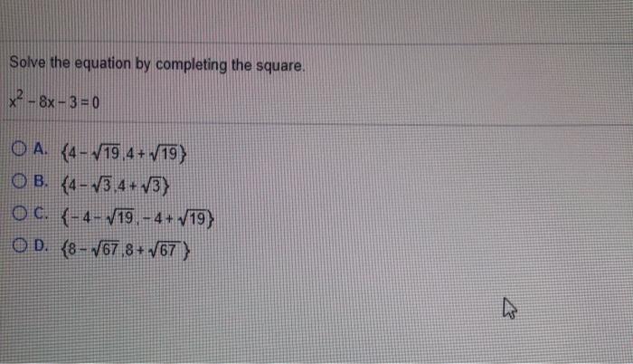 Solved Solve the equation by completing the square. X? - 8x | Chegg.com