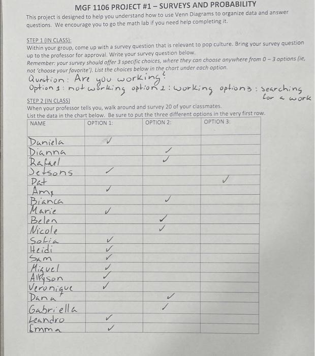 Solved MGF 1106 PROJECT #1 - SURVEYS AND PROBABILITY This | Chegg.com
