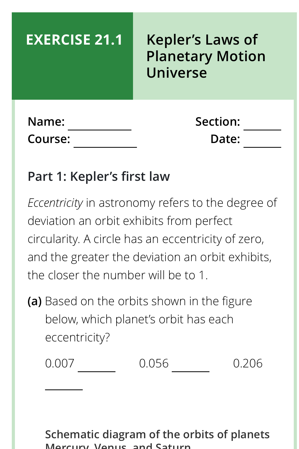 Solved EXERCISE 21.1Kepler's Laws ofPlanetary | Chegg.com