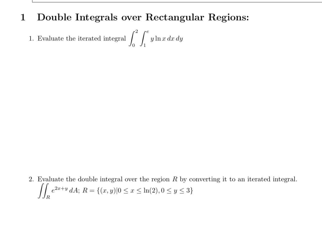 Solved 1 ﻿Double Integrals over Rectangular Regions:Evaluate | Chegg.com