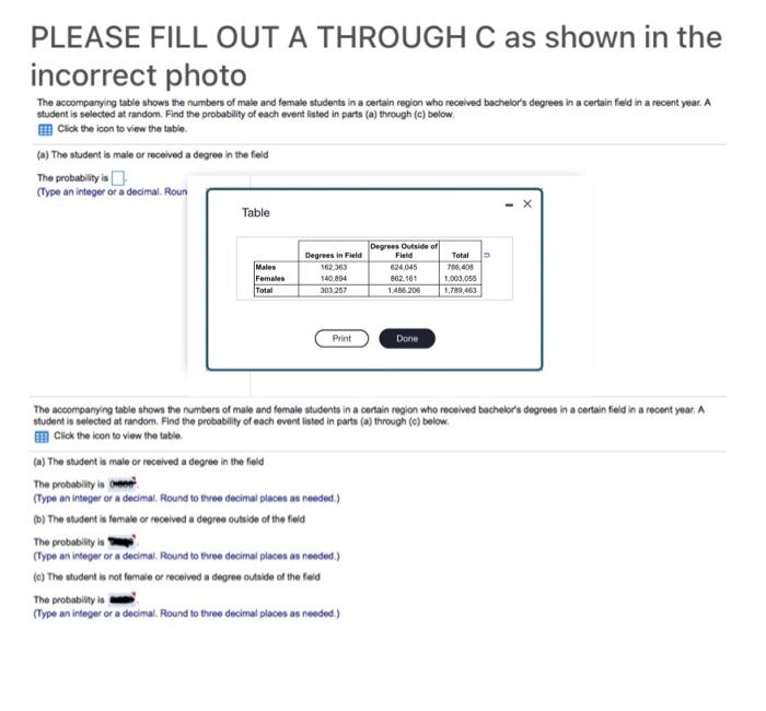 Solved PLEASE FILL OUT A THROUGH C as shown in the incorrect | Chegg.com