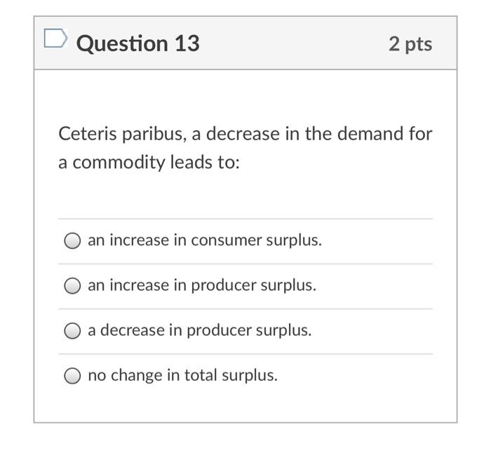 Solved Question 13 2 pts Ceteris paribus, a decrease in the | Chegg.com