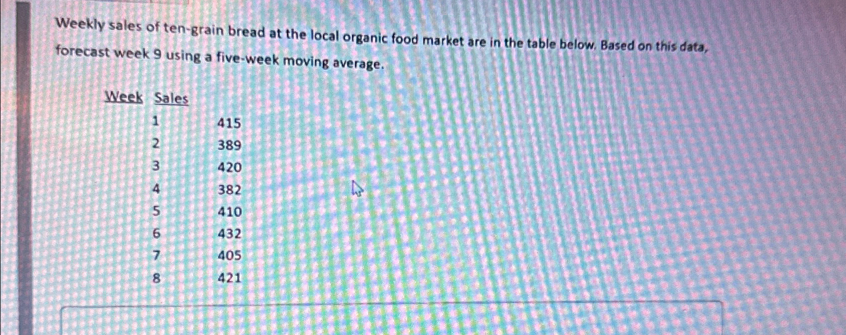 Solved Weekly sales of ten-grain bread at the local organic | Chegg.com