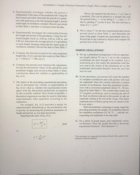 Solved Simple Pendulum Parameters (Angle, Mass, Length, and | Chegg.com