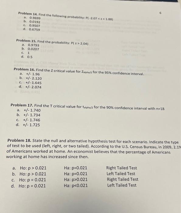 Solved Problem 14. Find the following probability: | Chegg.com