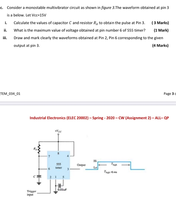 Solved c. Consider a monostable multivibrator circuit as | Chegg.com