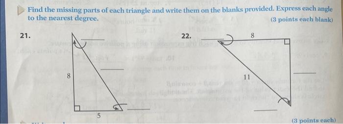 Solved Find the missing parts of each triangle and write | Chegg.com