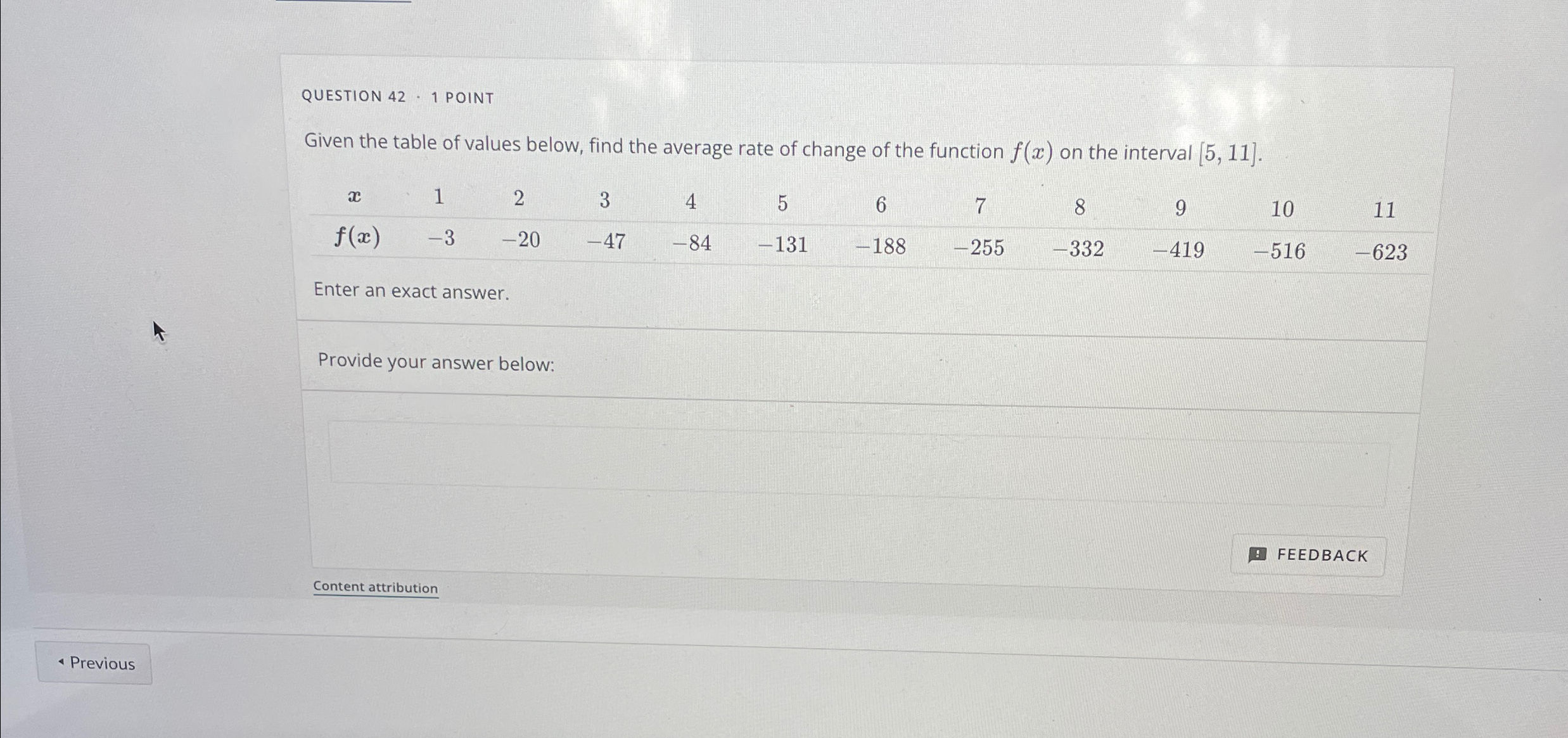 Solved QUESTION 42 - 1 ﻿POINTGiven the table of values | Chegg.com