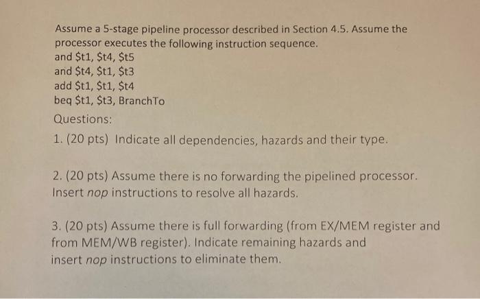 Solved Assume a 5-stage pipeline processor described in | Chegg.com