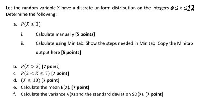 Solved Let the random variable X have a discrete uniform | Chegg.com