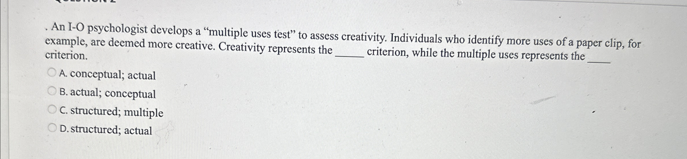 Solved . ﻿An I-O psychologist develops a "multiple uses | Chegg.com
