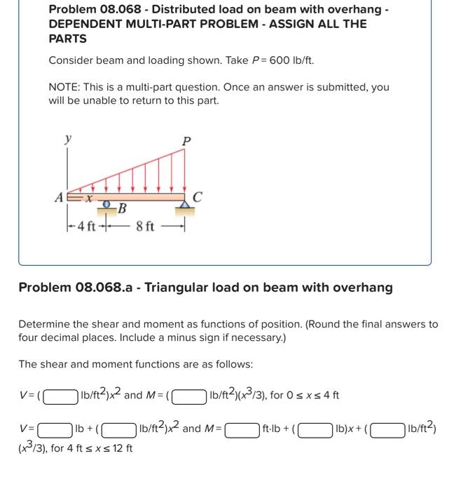 Solved Problem 08.068 - Distributed load on beam with | Chegg.com