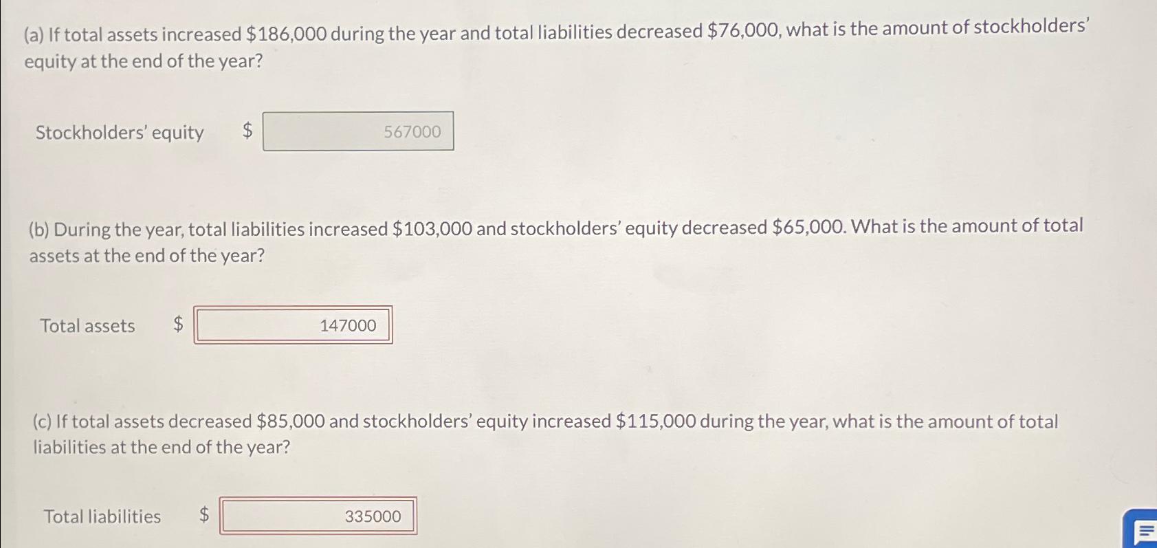 (a) ﻿If total assets increased $186,000 ﻿during the | Chegg.com