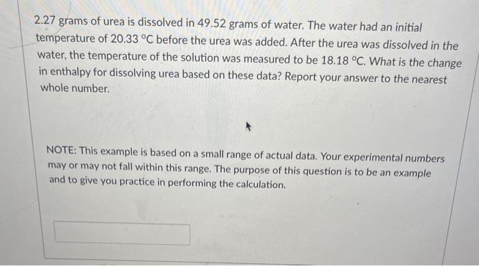 Solved 2.27grams of urea is dissolved in 49.52grams of | Chegg.com