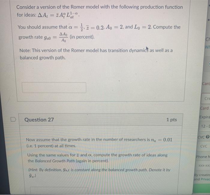 Solved Consider a version of the Romer model with the | Chegg.com
