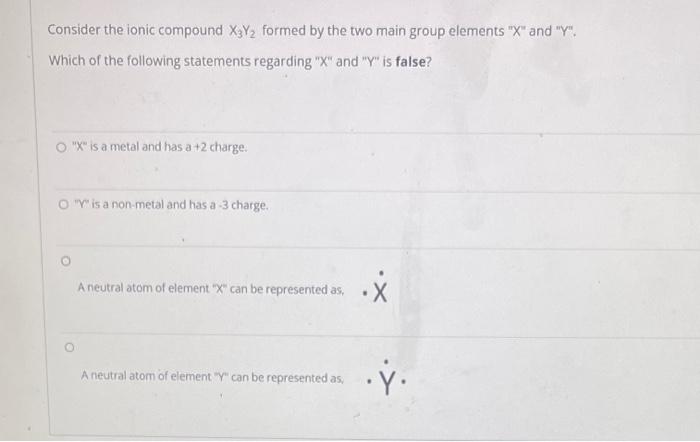 Solved Consider the ionic compound X3Y2 formed by the two | Chegg.com
