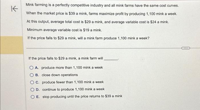 Solved Mink farming is a perfectly competitive industry and | Chegg.com