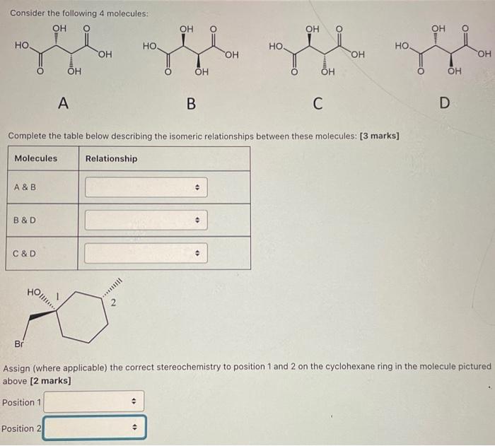 Solved Consider the following 4 molecules: A B C D Complete | Chegg.com