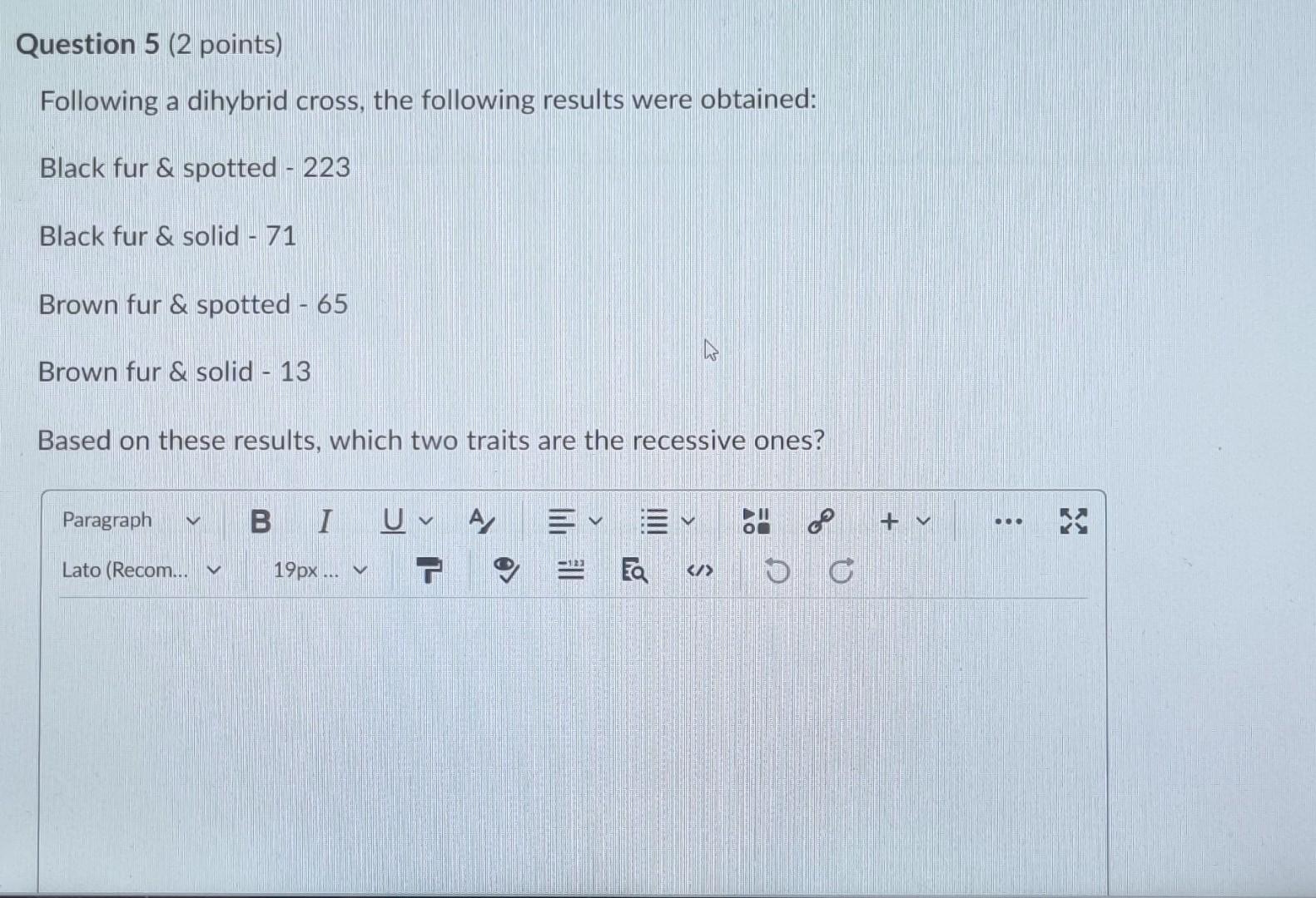 Solved Following a dihybrid cross, the following results | Chegg.com