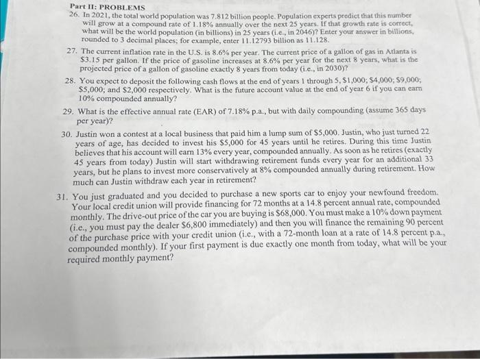 Solved Part II: PROBLEMS 26. In 2021 , the total world | Chegg.com