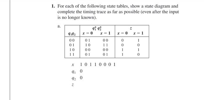 Solved 1. For each of the following state tables, show a | Chegg.com