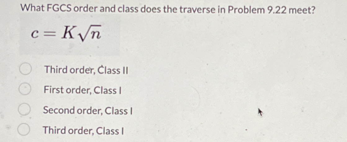 Solved What FGCS order and class does the traverse in | Chegg.com