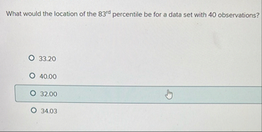Solved What would the location of the 83rd ﻿percentile be | Chegg.com