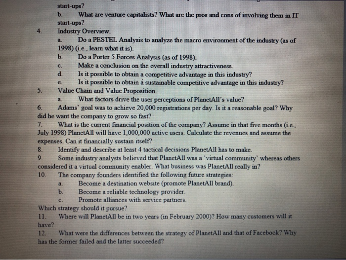 PlanetAll Case Study - Questions. Note: the case ends | Chegg.com