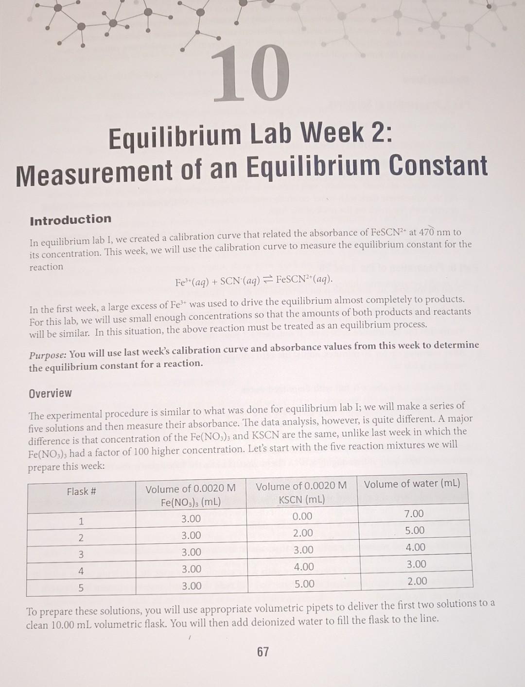 Solved Lab 10: Equilibrium Lab Week 2: Measurement of an | Chegg.com