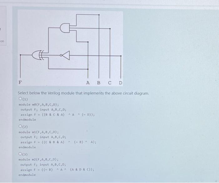 Solved on F A B C D Select below the Verilog module that | Chegg.com