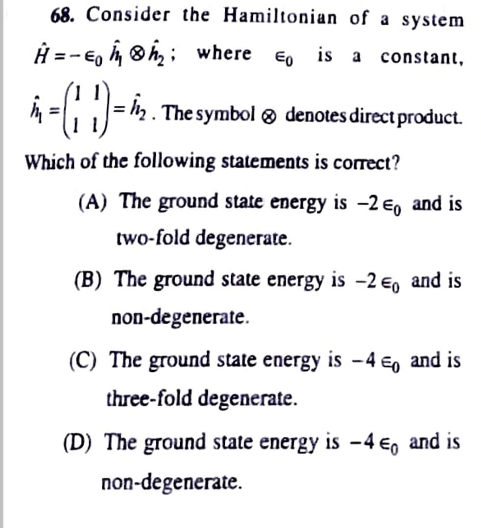 Solved 68. Consider the Hamiltonian of a system | Chegg.com