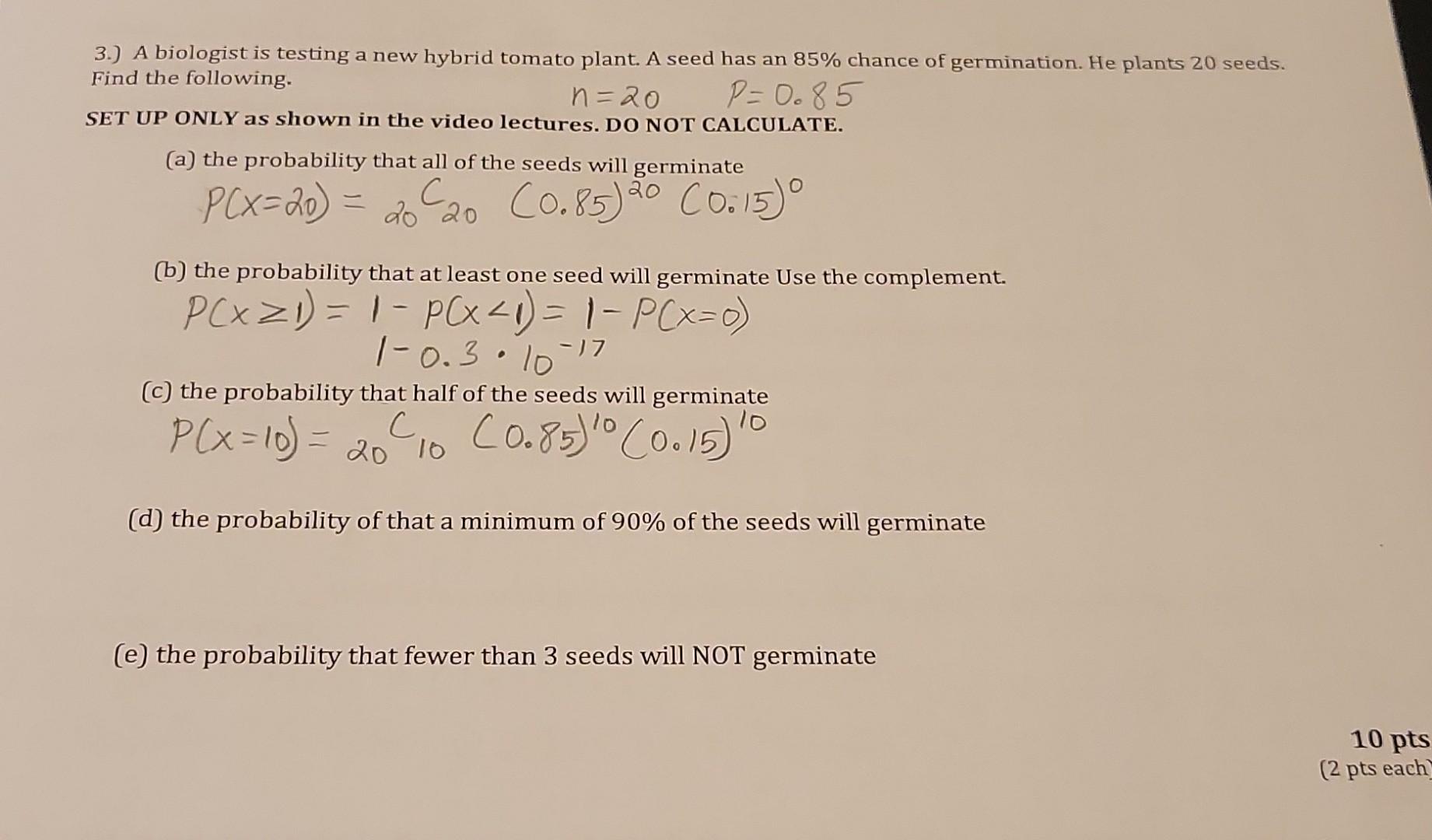 Solved n=20P=0.85 ET UP ONLY as shown in the video lectures. | Chegg.com
