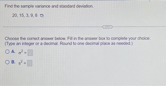Solved Find the sample variance and standard deviation. 20, | Chegg.com