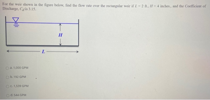 Solved For the weir shown in the figure below, find the flow | Chegg.com