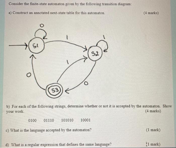 Solved Consider The Finite State Automaton Given By The