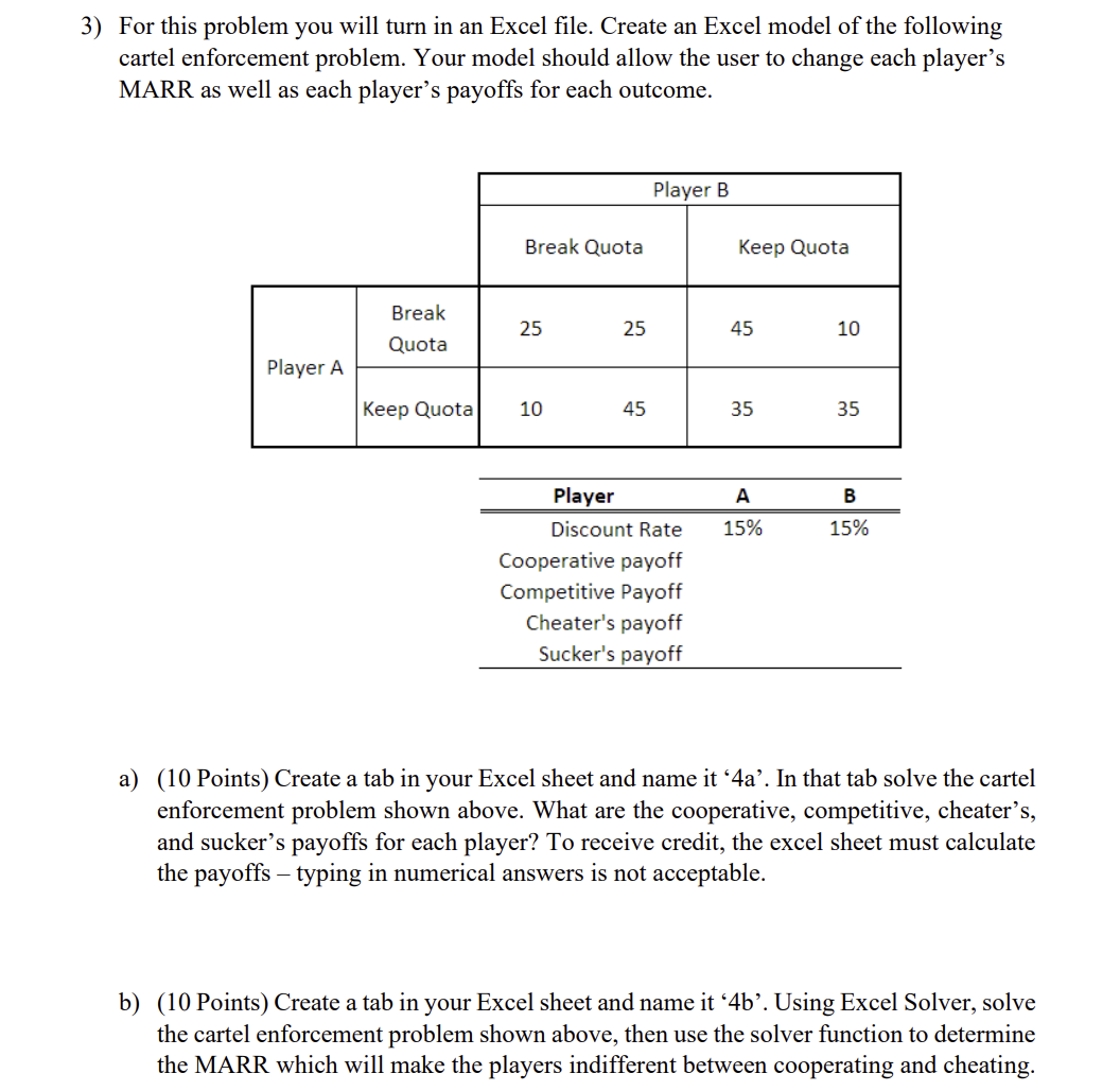 Solved 3) ﻿For this problem you will turn in an Excel file. | Chegg.com