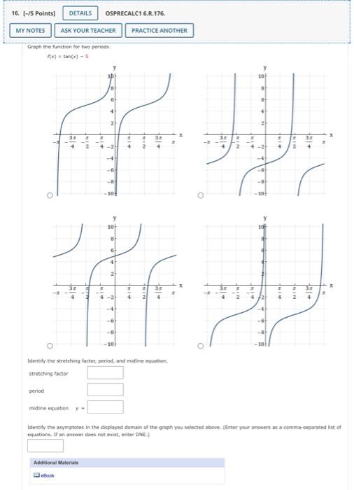 Solved 16. (-/5 Points DETAILS OSPRECALC16.R.176. ASK YOUR | Chegg.com