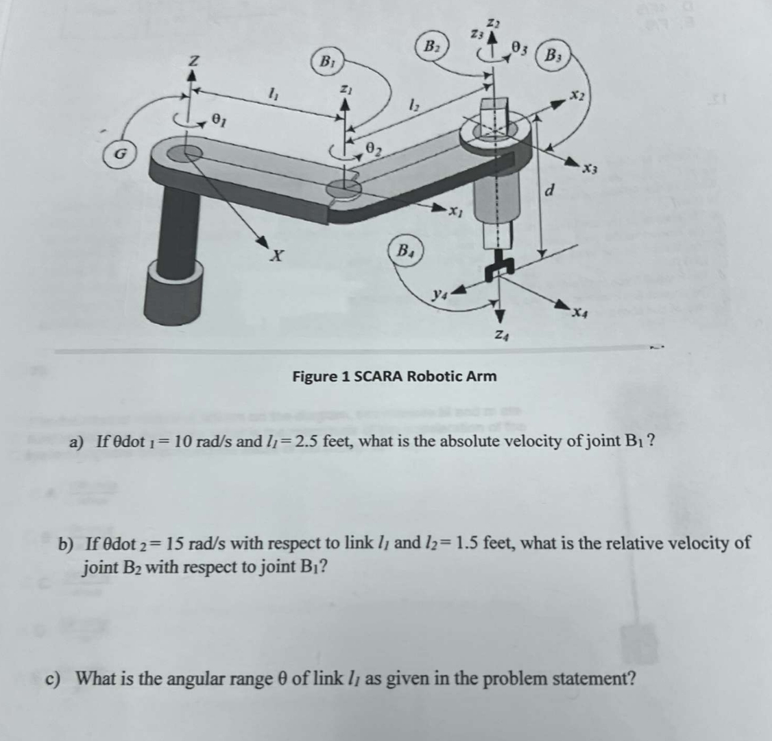 Solved Figure 1 ﻿SCARA Robotic Arma) ﻿If θ ﻿dot ?1=10rads | Chegg.com