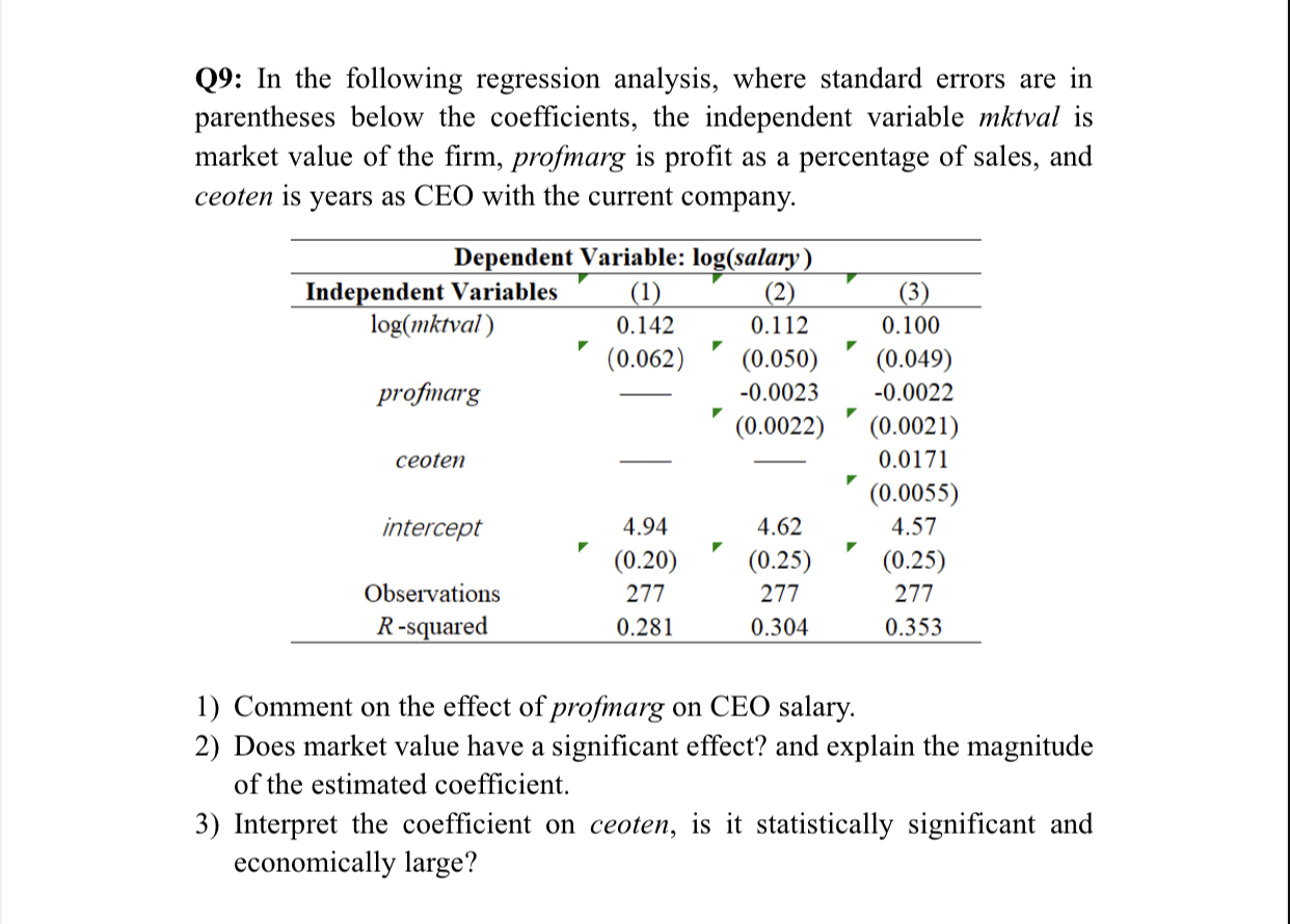 Solved Q9: In the following regression analysis, where | Chegg.com